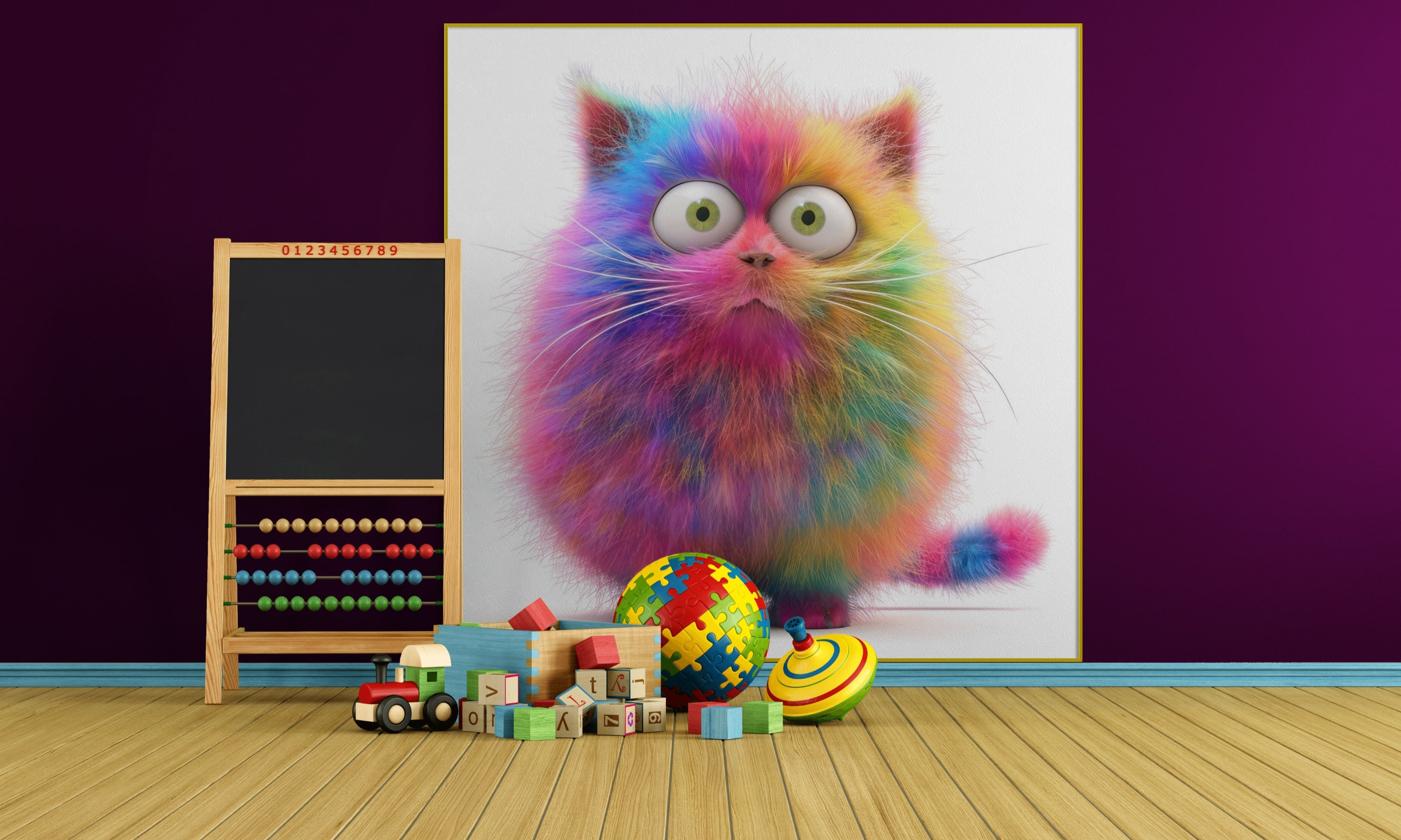 Colorful Cat Printable Cartoon Cat Print Cute Cat Wall Art Cat Portrait ...