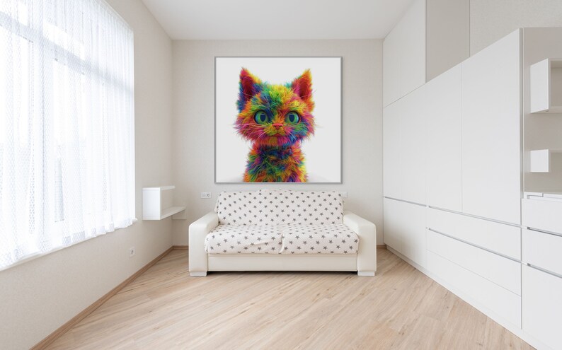 Colorful Cat Printable Cartoon Cat Print Cute Cat Wall Art Cat Portrait ...