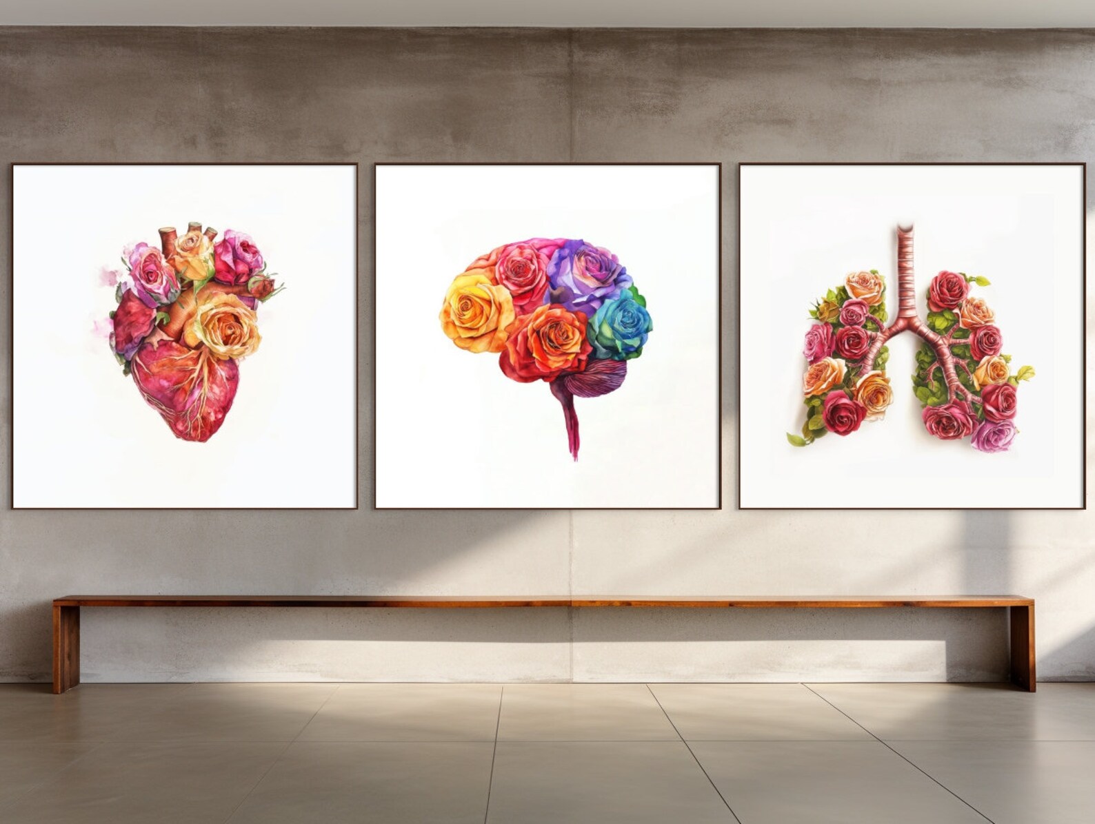Human Heart Brain Lungs Flowers Print Anatomical Printable Anatomic ...