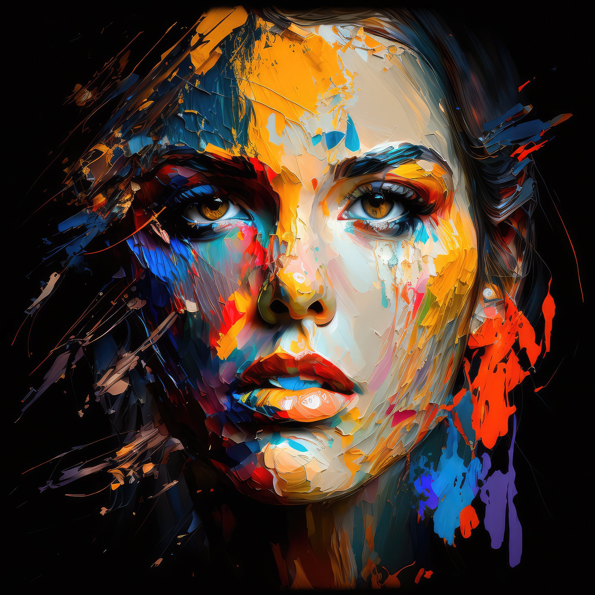Colorful Woman Print Woman Face Printable Wall Art Painting Female Face ...