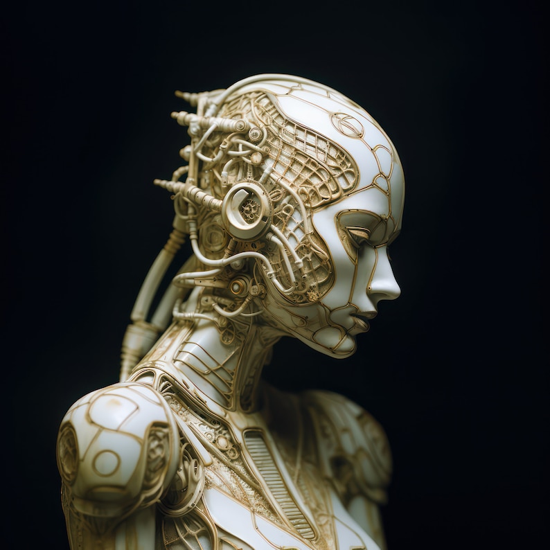 White Robot Girl Print Cyborg Girl Cybernetic Poster Futuristic ...