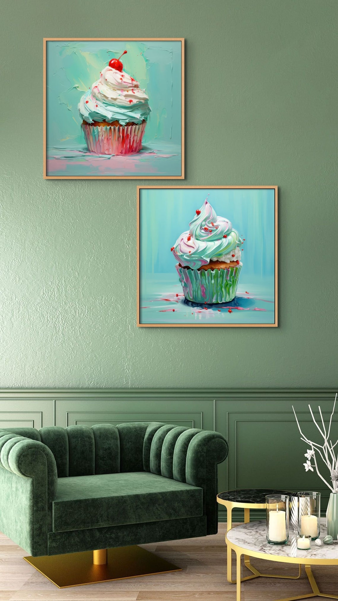 Cupcake Print Mint Cupcake Printable Pastry Wall Art Patisserie Kitchen ...