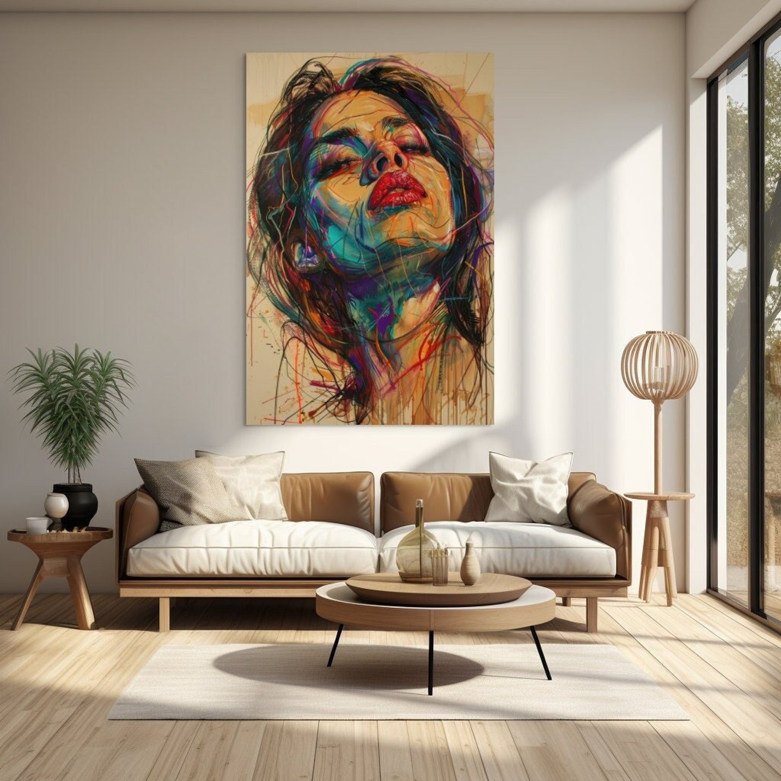 Woman Portrait Print Woman Face Printable Wall Art Painting Female Face ...