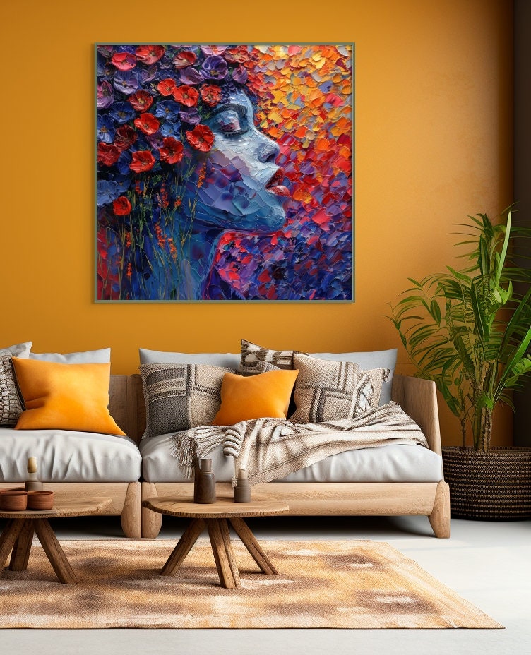 Bunte Frau Portrait Wand Kunst Druck Mädchen mit Blumen Poster ...