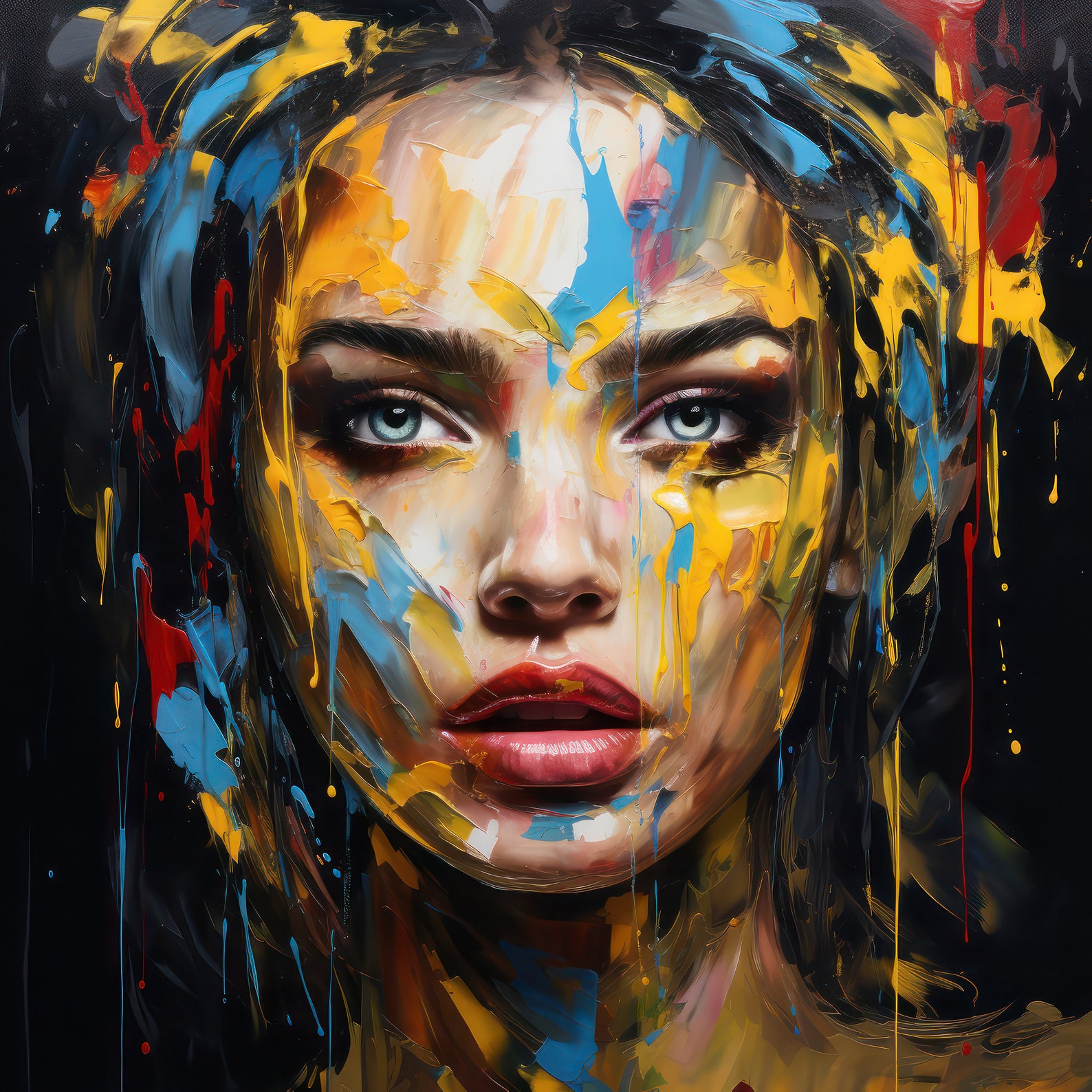 Colorful Woman Print Woman Face Printable Wall Art Painting Female Face ...