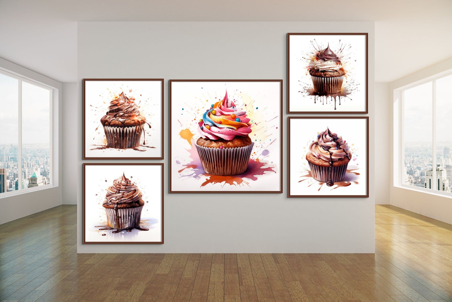 Cupcake Print Watercolor Chocolate Cupcake Printable Colorful Cupcake ...