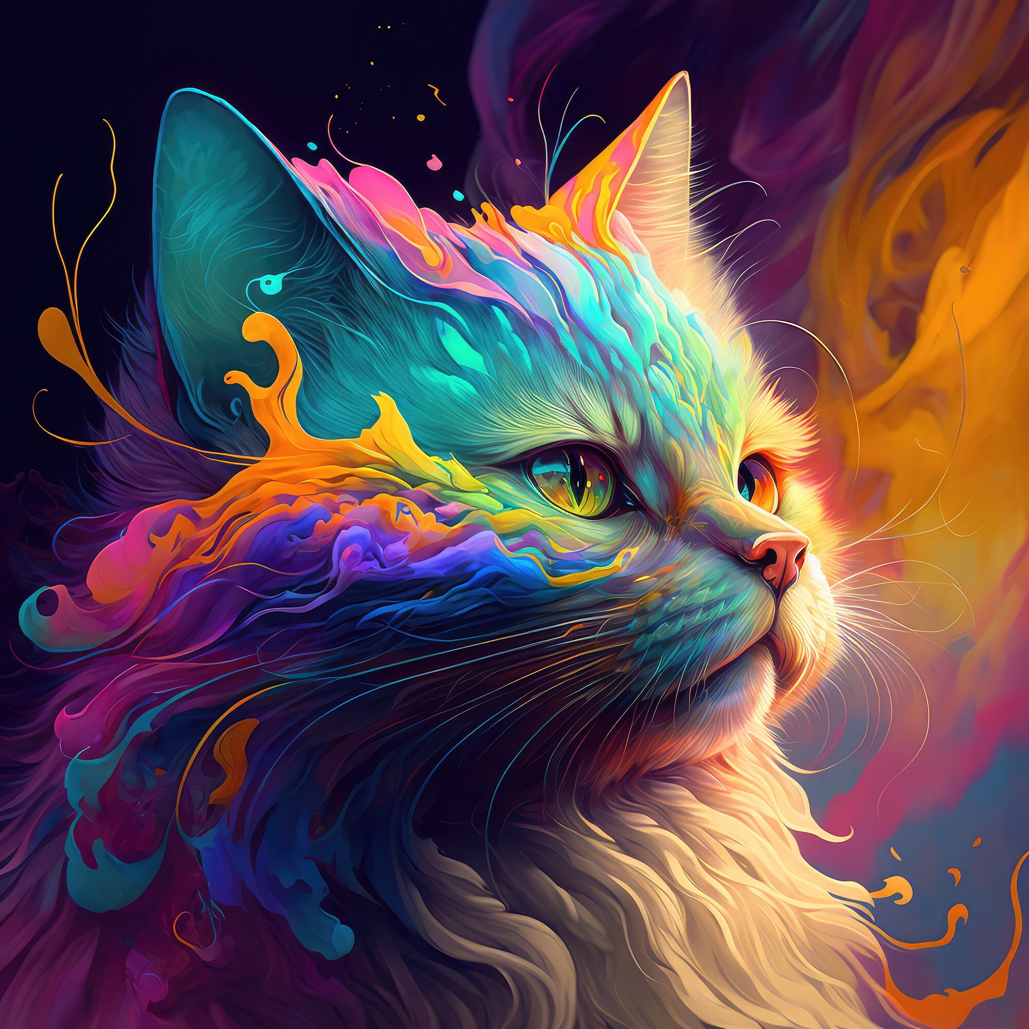 Colorful Cat Printable Colorful Cat Print Cat Wall Art Cat - Etsy