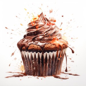 Cupcake Print Watercolor Chocolate Cupcake Printable Colorful Cupcake ...