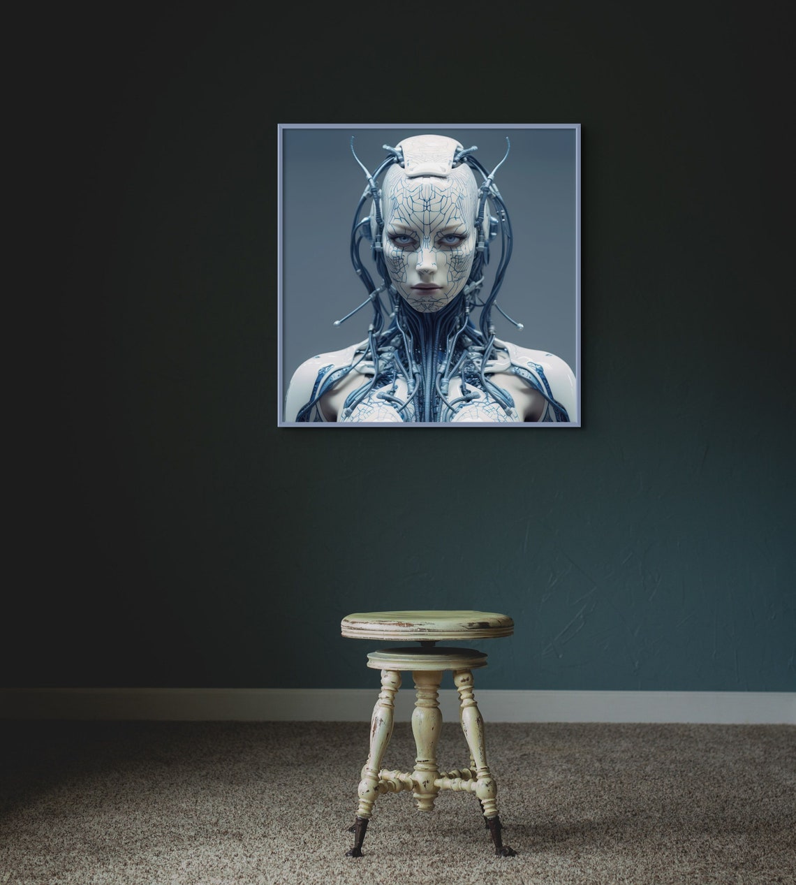 Blue Robot Girl Print Cyborg Girl Cybernetic Poster Futuristic Etsy
