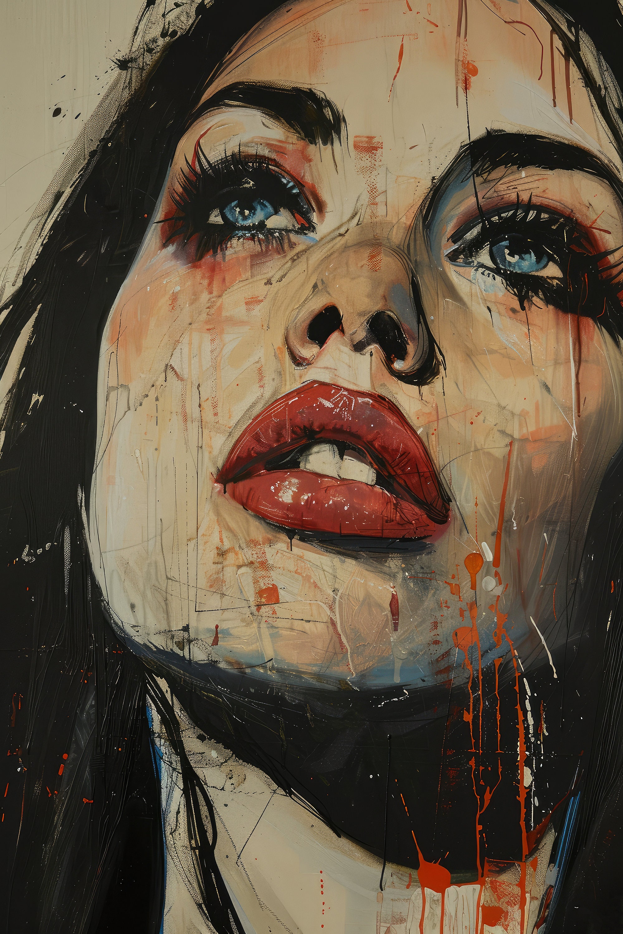 Woman Portrait Print Woman Face Printable Wall Art Painting Female Face ...