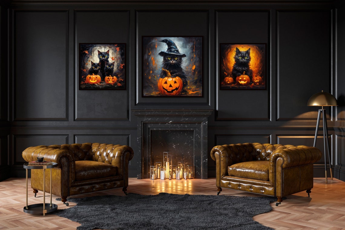 Halloween Cat Print Halloween Black Cat Printable Pumpkin Poster All ...