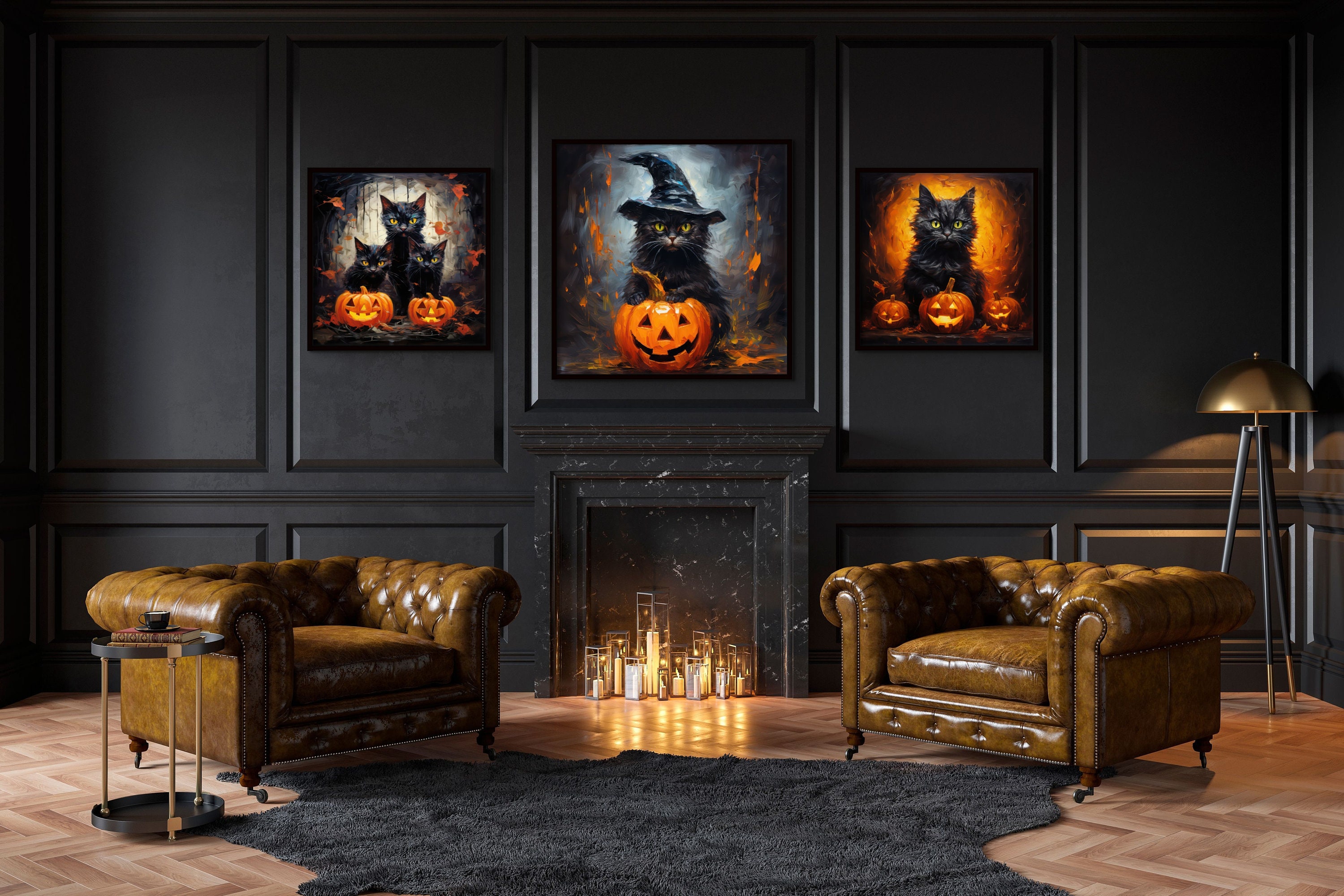 Halloween Cat Print Halloween Black Cat Printable Pumpkin Poster All ...