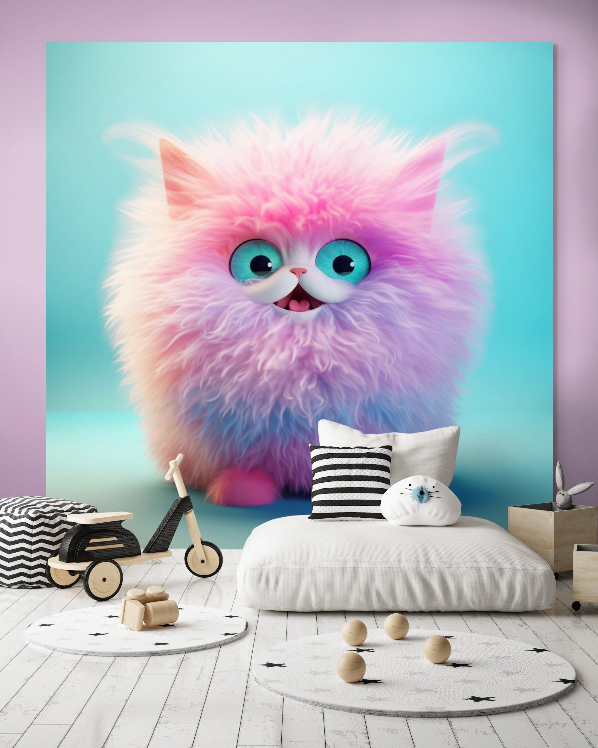 Colorful Cat Printable Cartoon Cat Print Cute Cat Wall Art Pink Cat ...