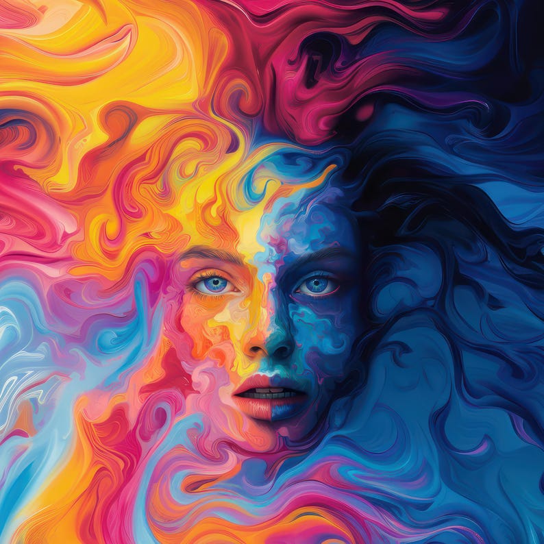 Colorful Woman Portrait Wall Art Print Abstract Girl Poster Home Decor ...