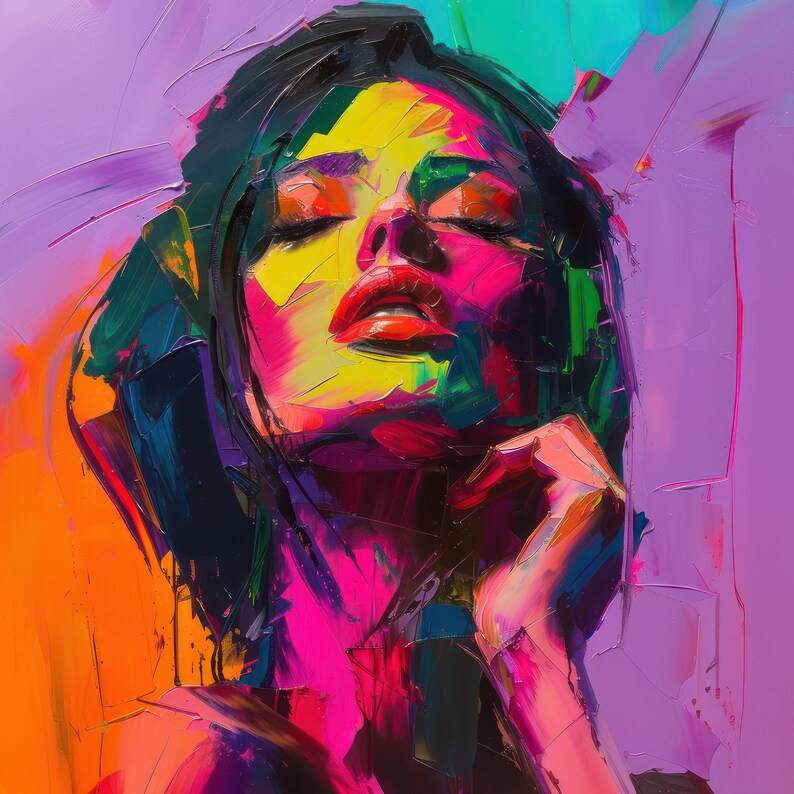 Colorful Woman Portrait Wall Art Print Abstract Girl Poster Home Decor ...