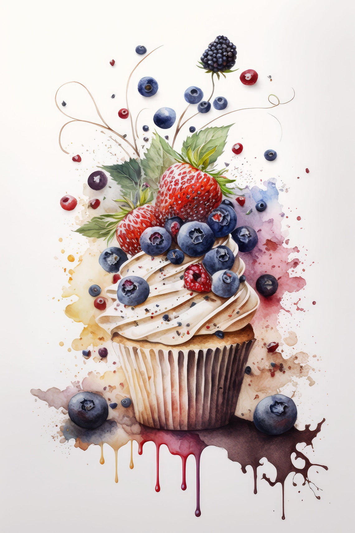 Cupcake Print Berry Cupcake Printable Pastry Wall Art Patisserie ...