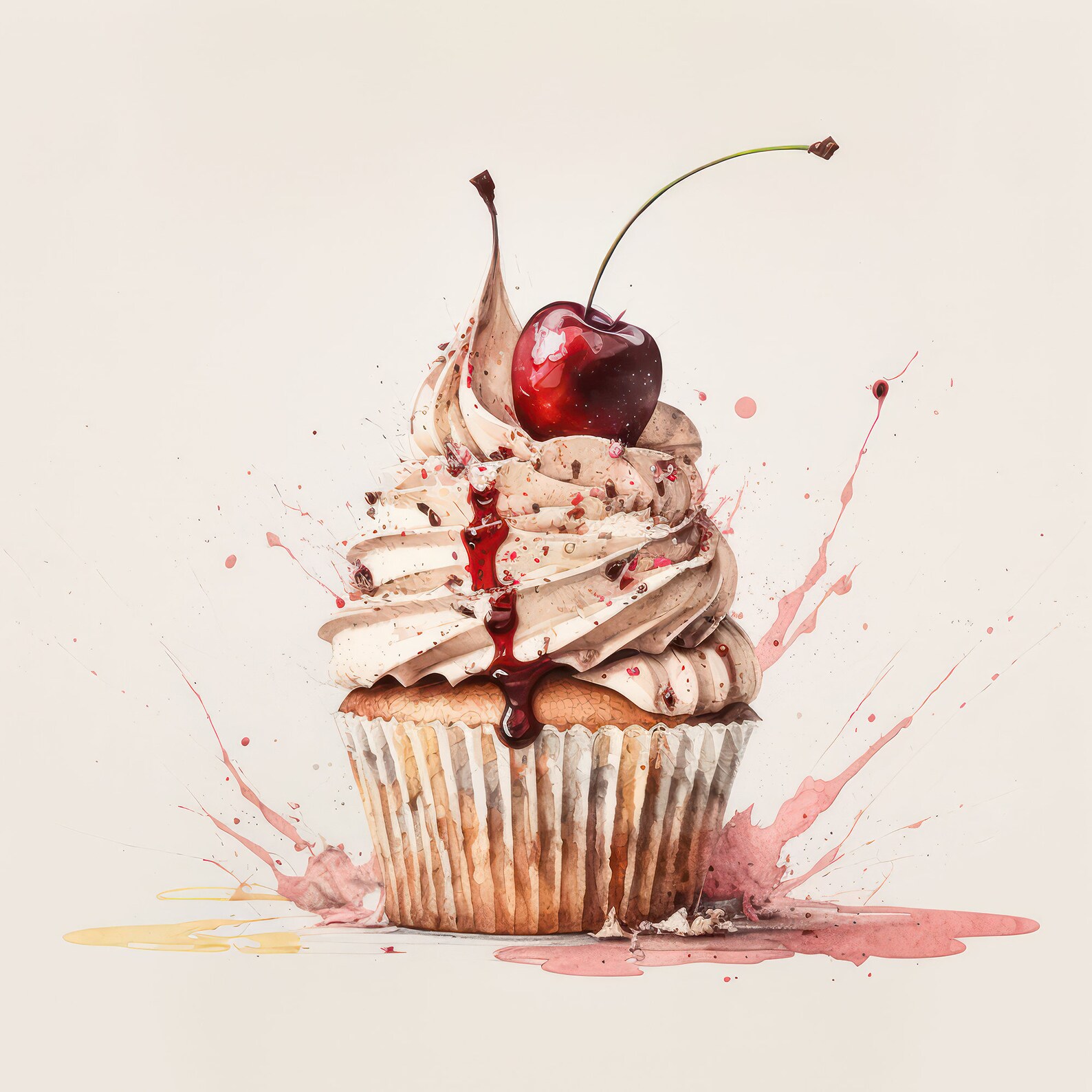 Cupcake Print, Cherry Cupcake Printable, Pastry Wall Art, Patisserie ...