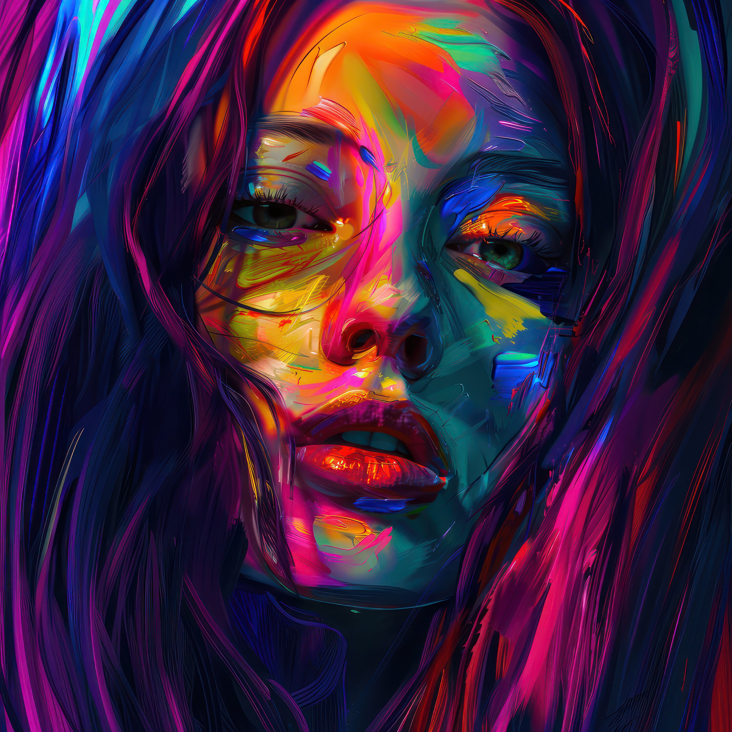 Colorful Woman Portrait Wall Art Print Abstract Girl Poster Home Decor ...