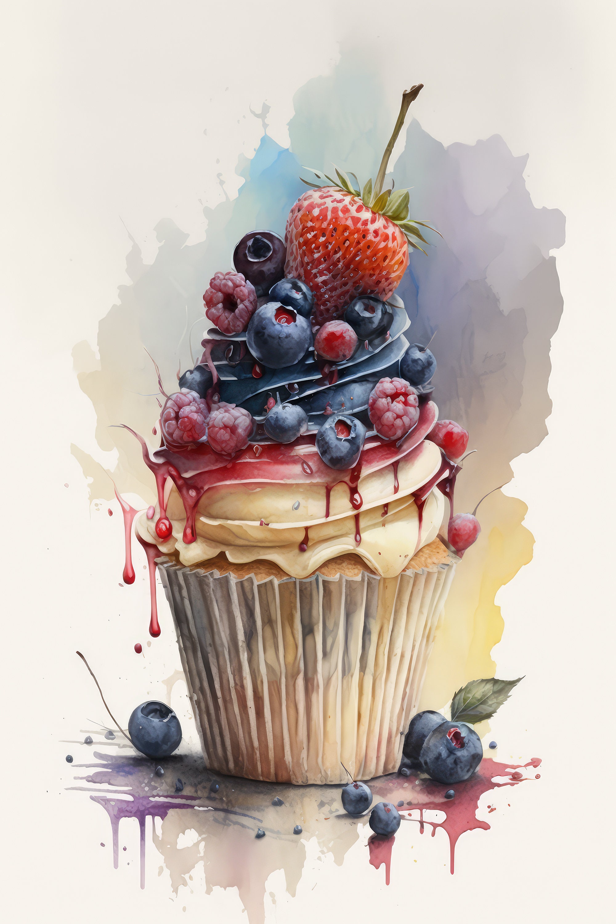 Cupcake Print Berry Cupcake Printable Pastry Wall Art Patisserie ...