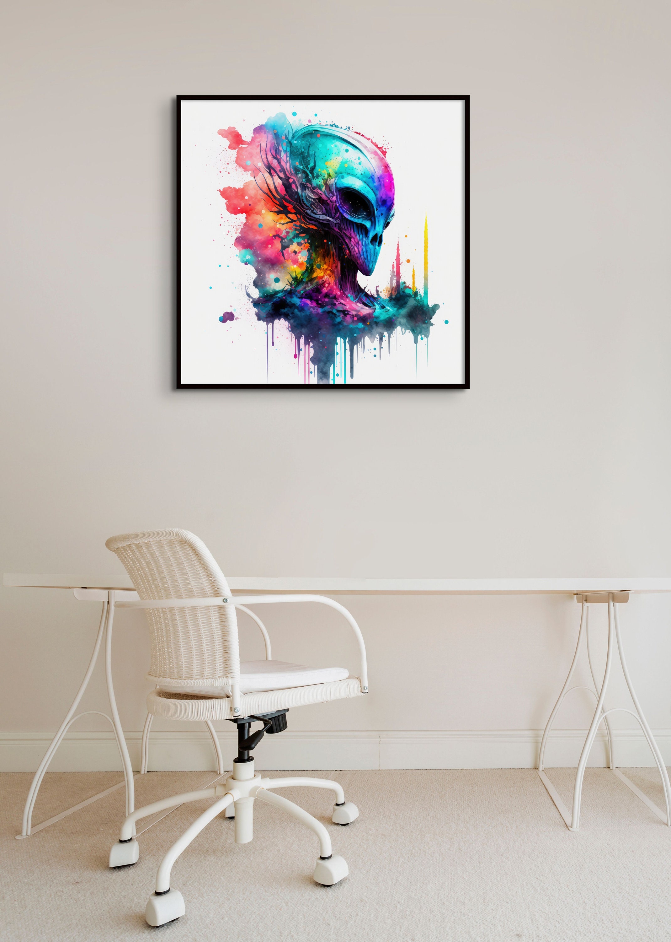 Alien Watercolor Print, Alien Head Poster, Alien Drawing Printable ...