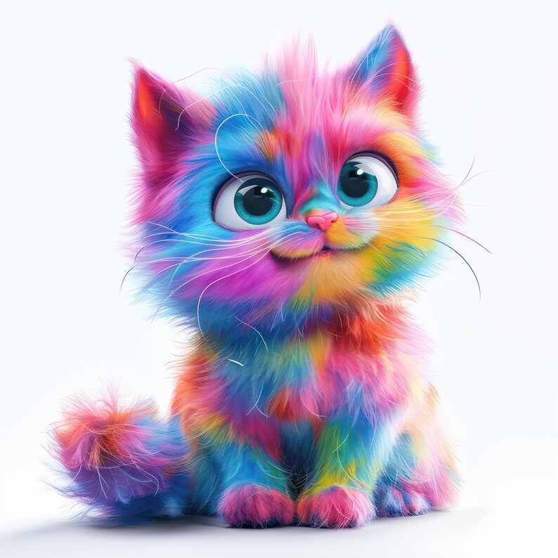 Colorful Cat Printable Cartoon Cat Print Cute Cat Wall Art Cat Portrait ...