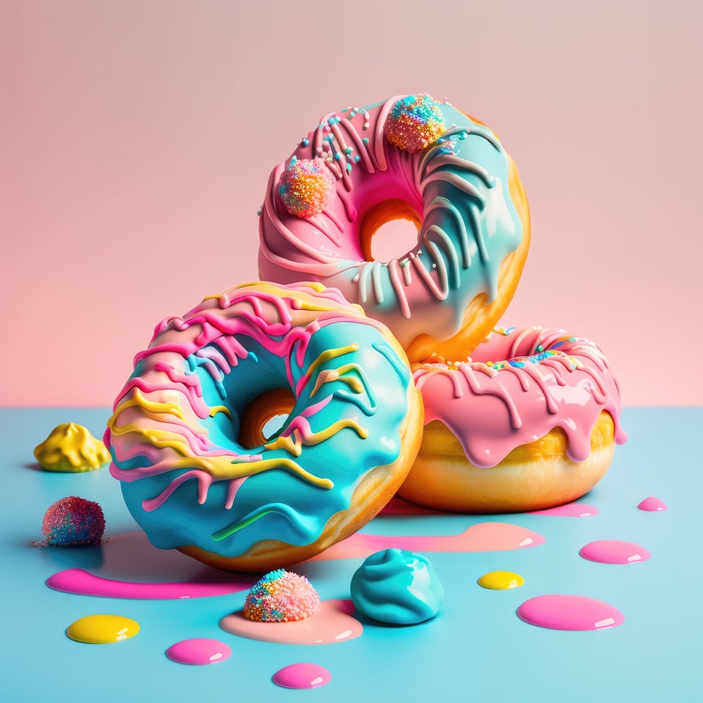 Colorful Donut Print Donut Printable Pastry Patisserie Wall Art Kitchen ...