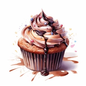 Cupcake Print Watercolor Chocolate Cupcake Printable Colorful Cupcake ...