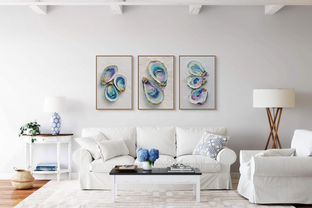 Oyster Shell Print, Impasto Painting Printable, Beach House Art, Oyster ...