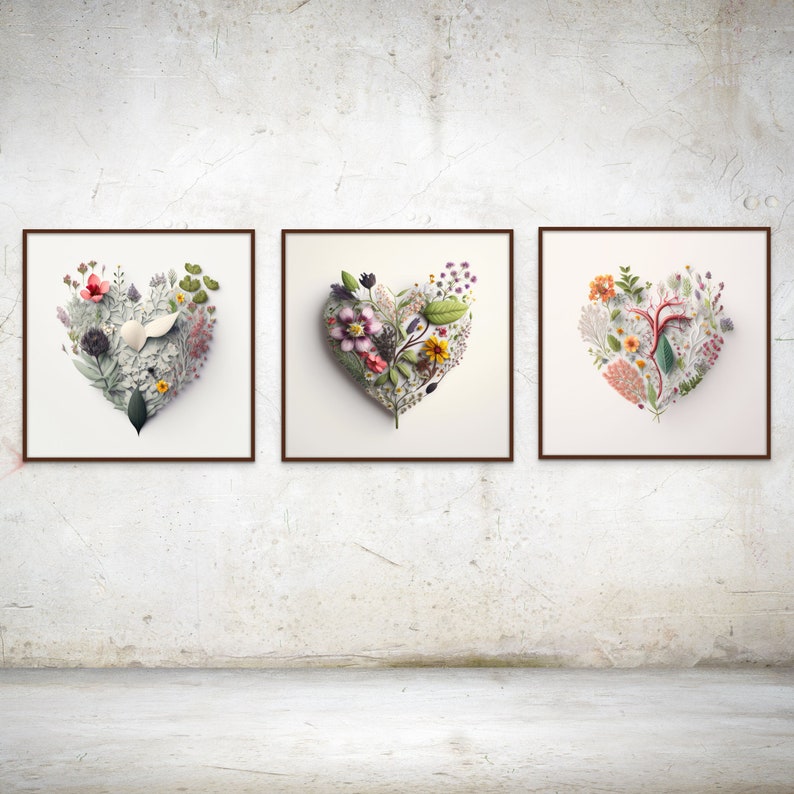 Flower Heart Print Heart of Flowers Printable Heart Poster AI Art Wall ...