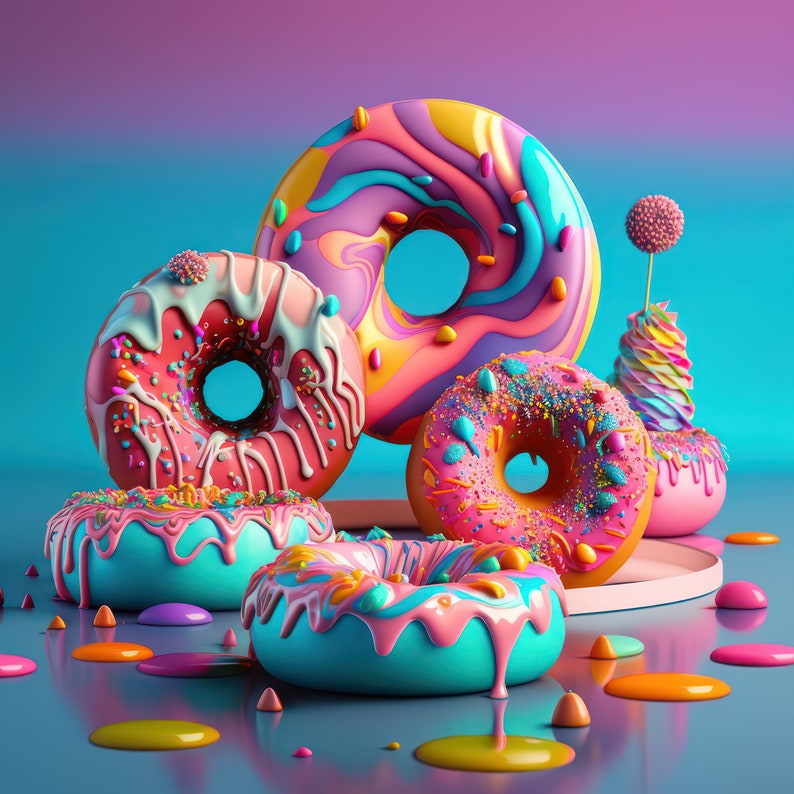 Colorful Donut Print Donut Printable Pastry Patisserie Wall Art Kitchen ...