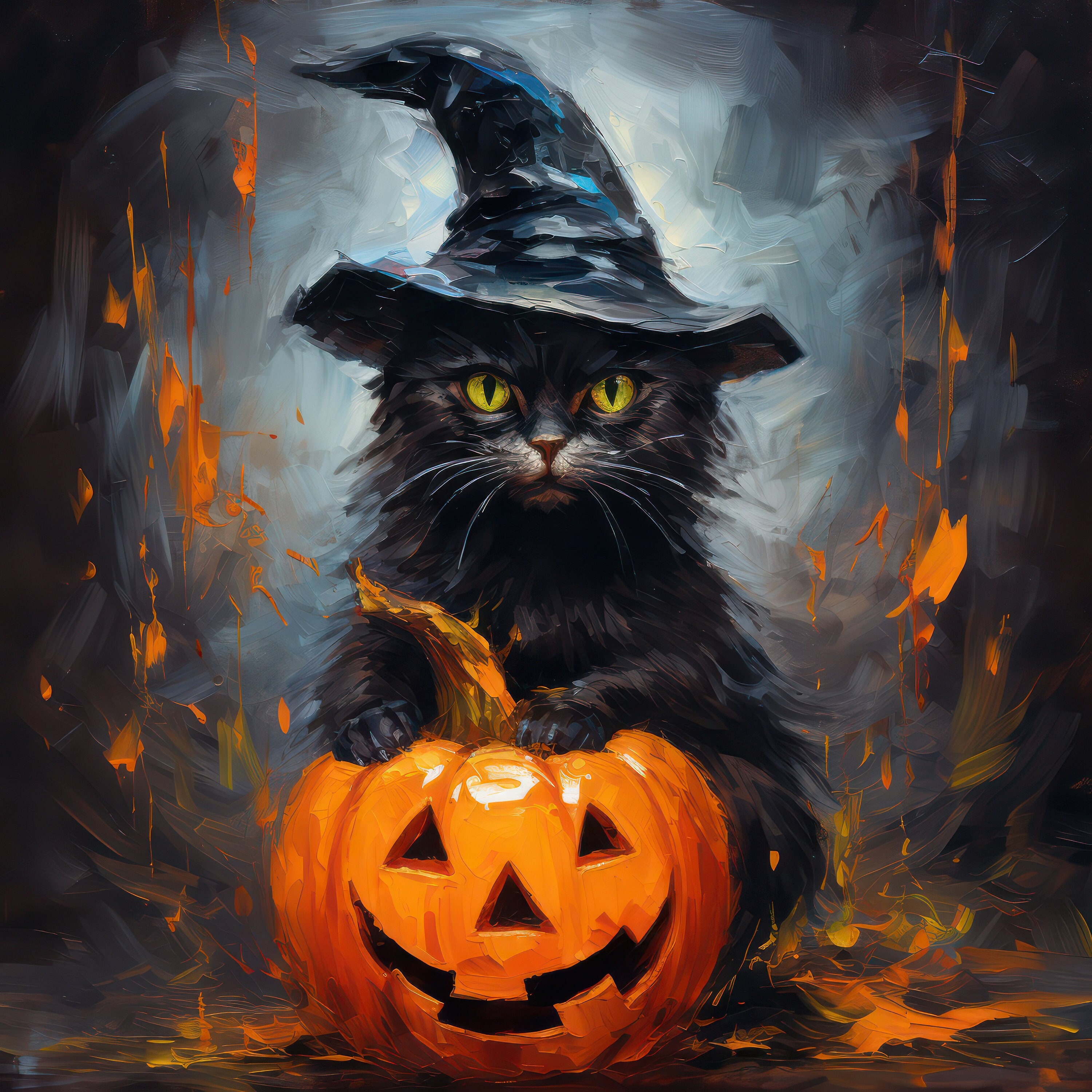 Halloween Cat Print Halloween Black Cat Printable Pumpkin - Etsy