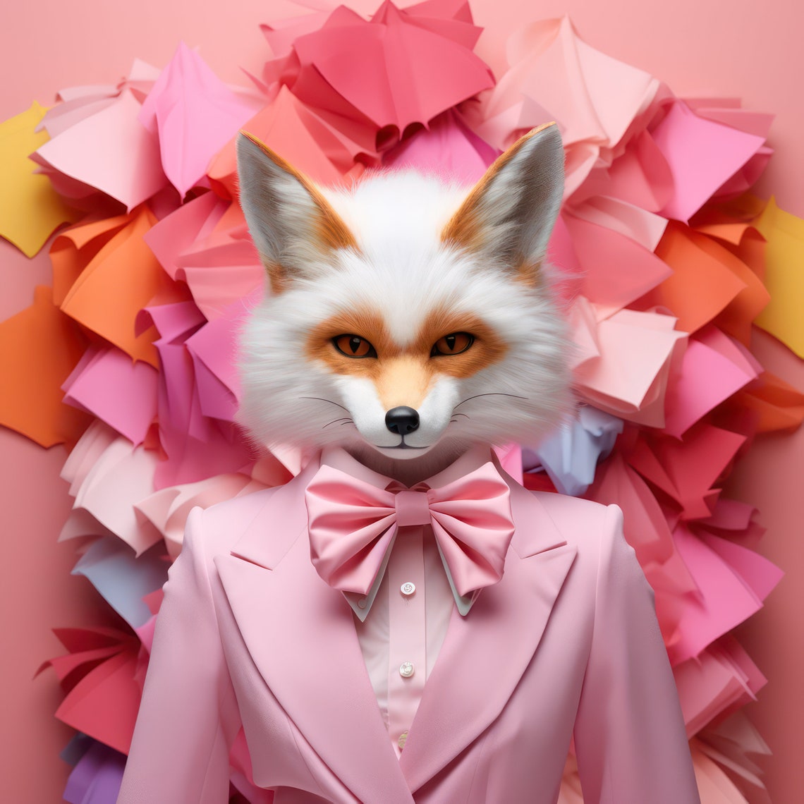 Fox Portrait Printable Colorful Fox Print Pastel Fox in Clothes Wall ...