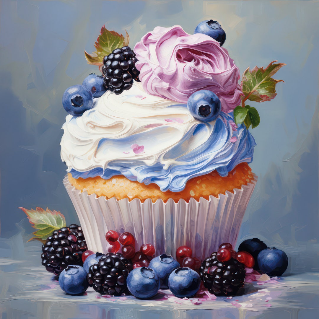 Cupcake Print Berry Cupcake Printable Blueberry Pastry Wall - Etsy