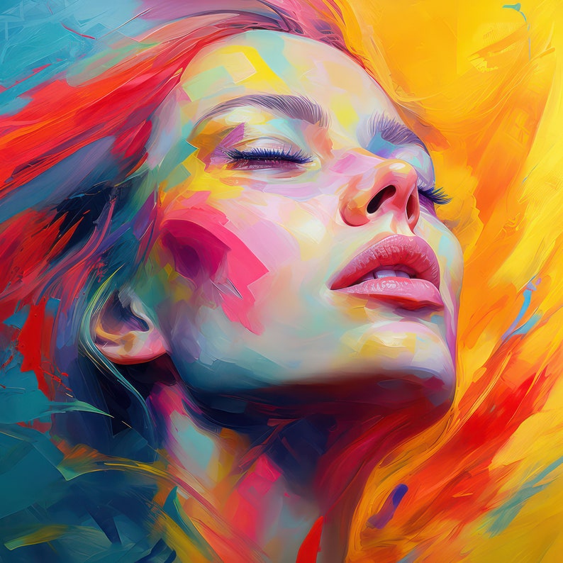 Colorful Woman Portrait Wall Art Print Abstract Girl Poster Home Decor ...