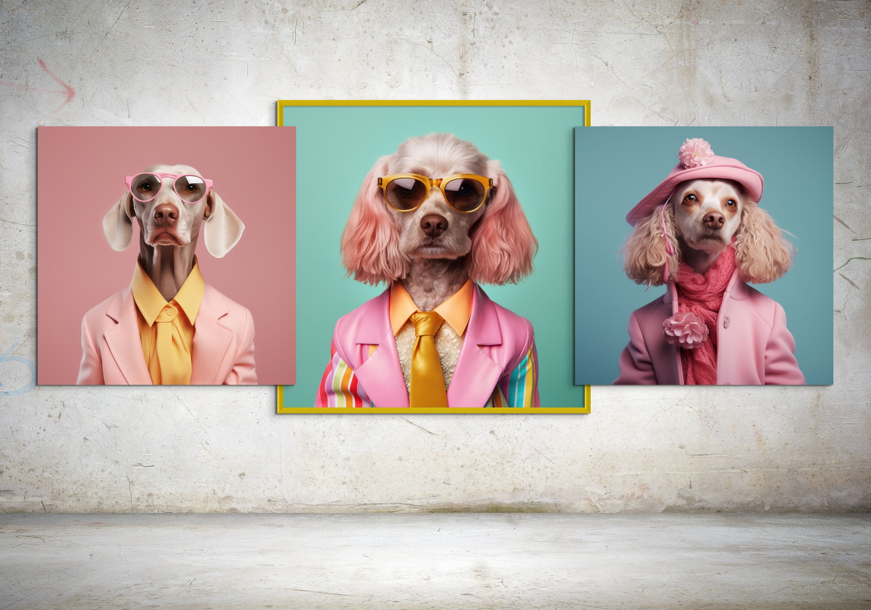 Dog Portrait Printable Colorful Dog Print Pastel Dog in Clothes Wall ...