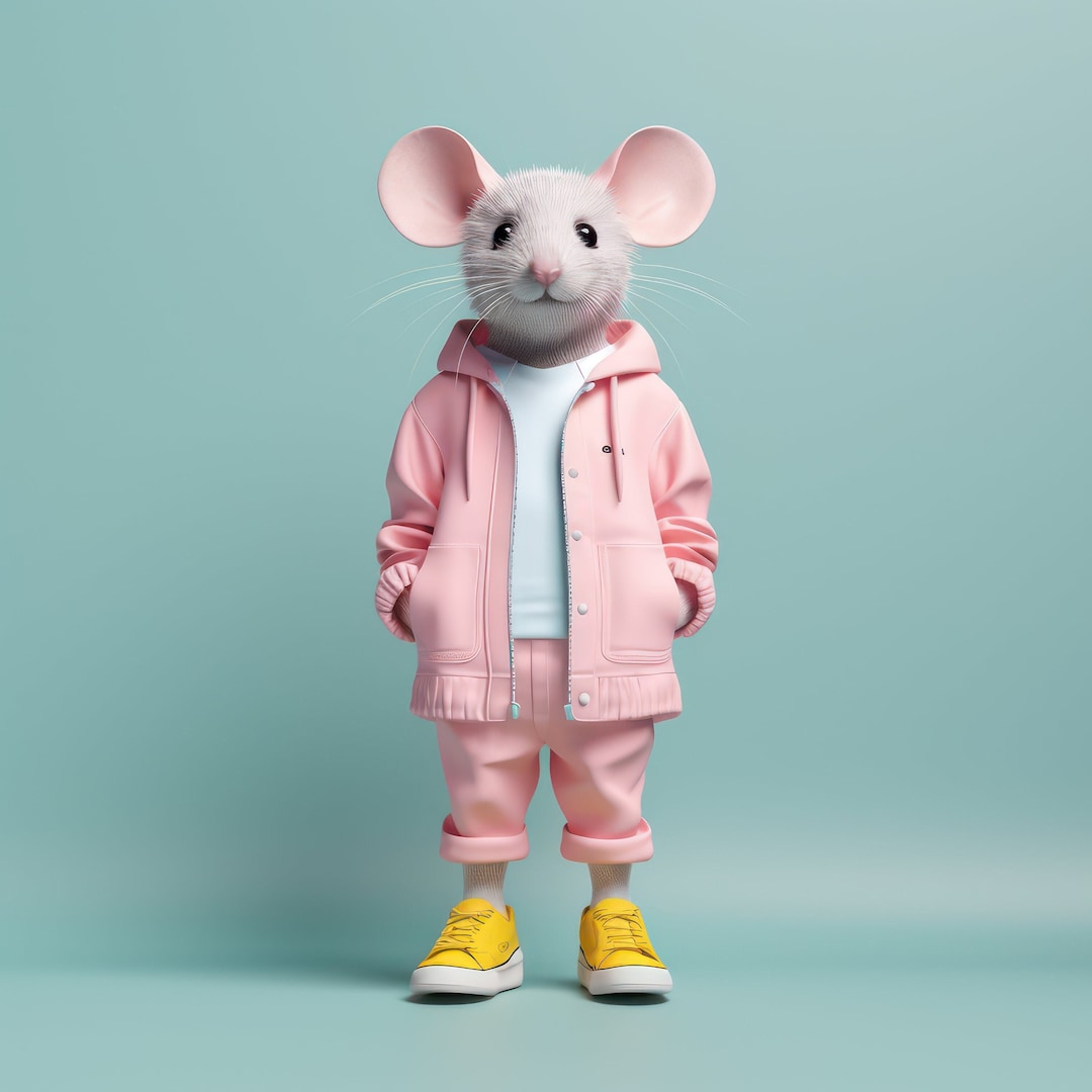 Mouse Portrait Printable Colorful Mouse Print Pastel Mouse in Clothes ...