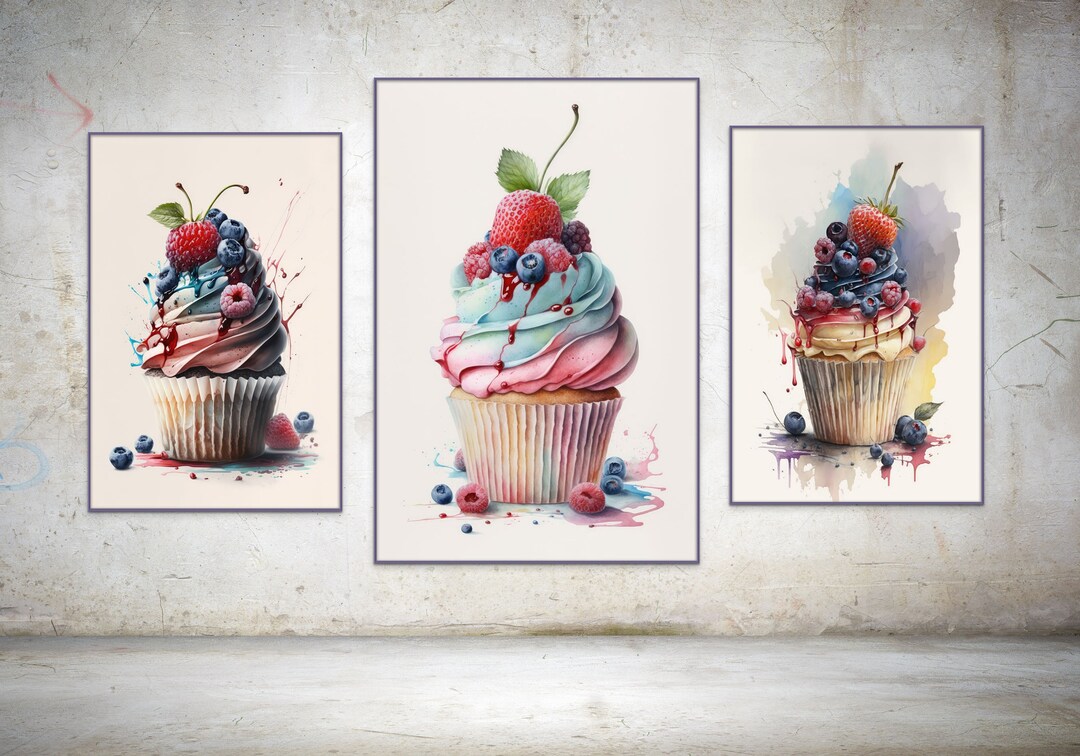Cupcake Print Berry Cupcake Printable Pastry Wall Art - Etsy