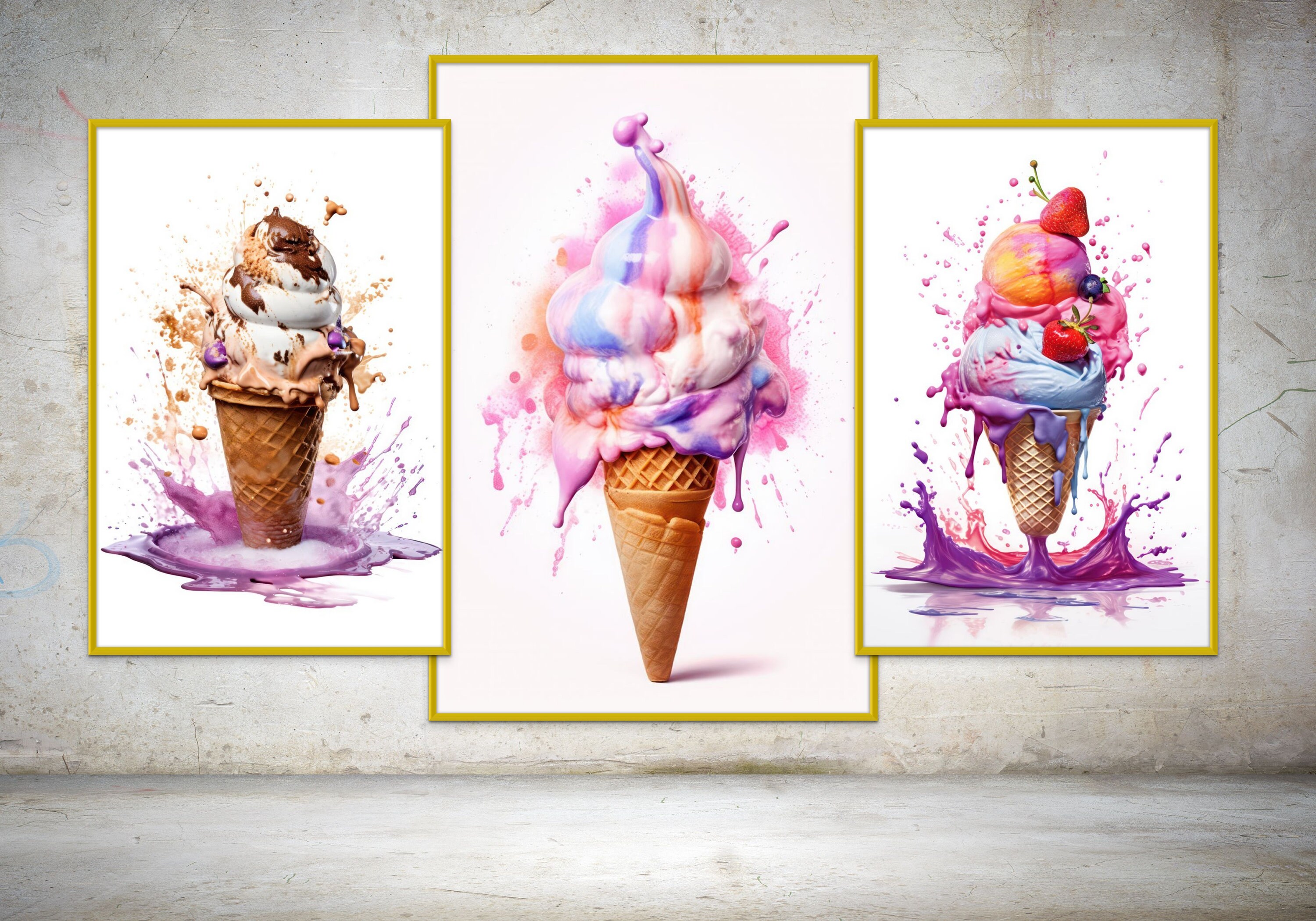 Ice Cream Print Colorful Food Poster Kitchen Wall Art Gelato Artwork ...
