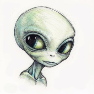 Alien Poster, Alien Head Print, Alien Drawing Printable, Colorful Alien ...