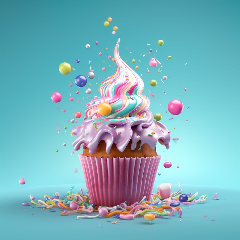 Colorful Cupcake Print Cupcake Printable Pastry Patisserie Wall Art ...