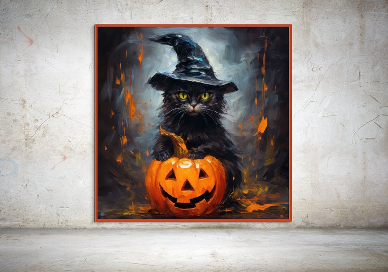 Halloween Cat Print Halloween Black Cat Printable Pumpkin Poster All ...
