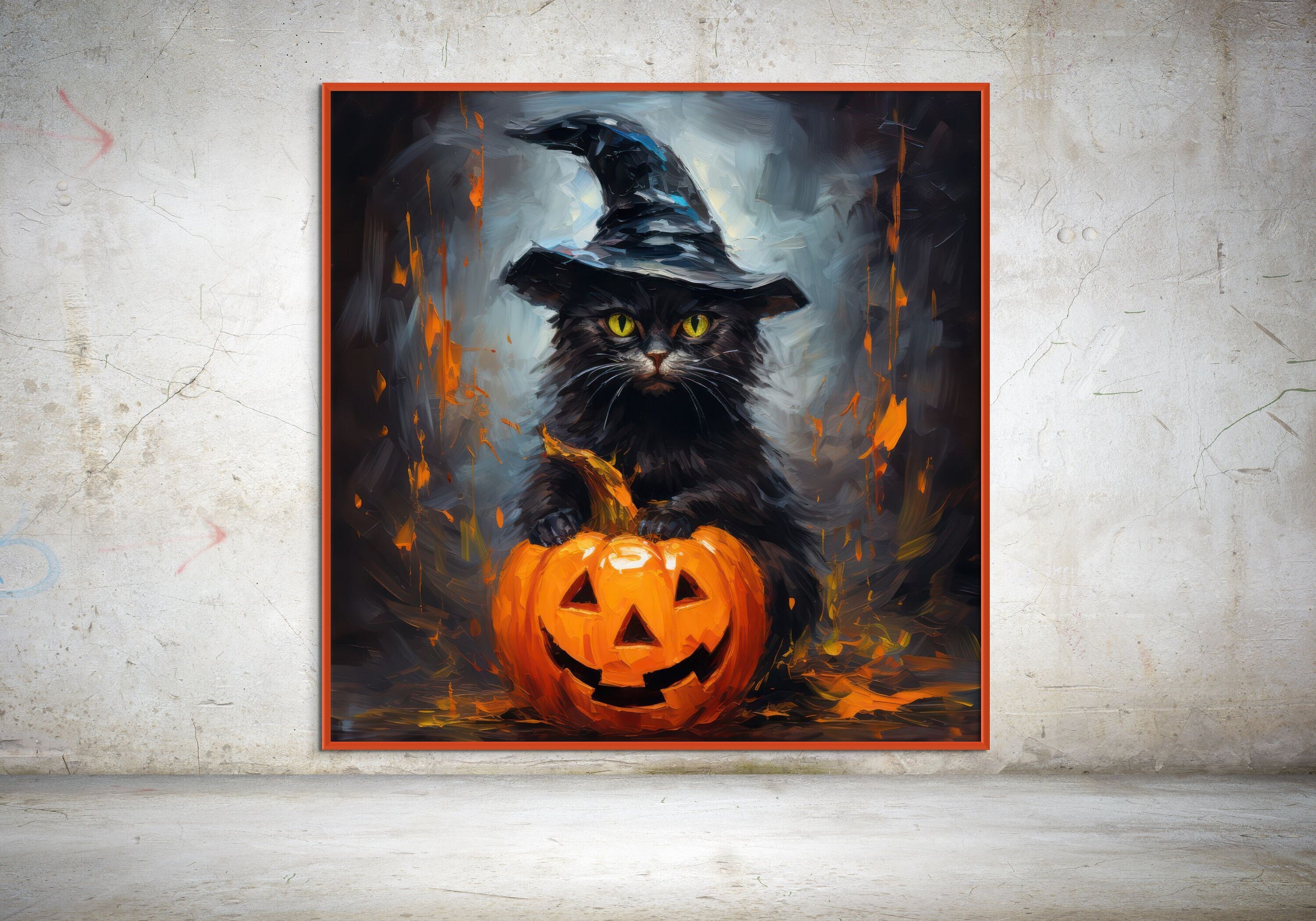 Halloween Cat Print Halloween Black Cat Printable Pumpkin - Etsy