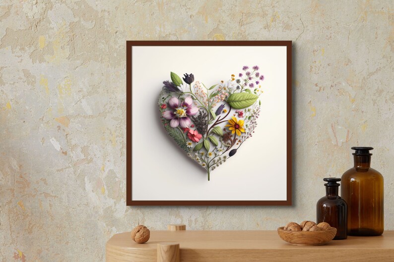 Flower Heart Print Heart of Flowers Printable Heart Poster AI Art Wall ...