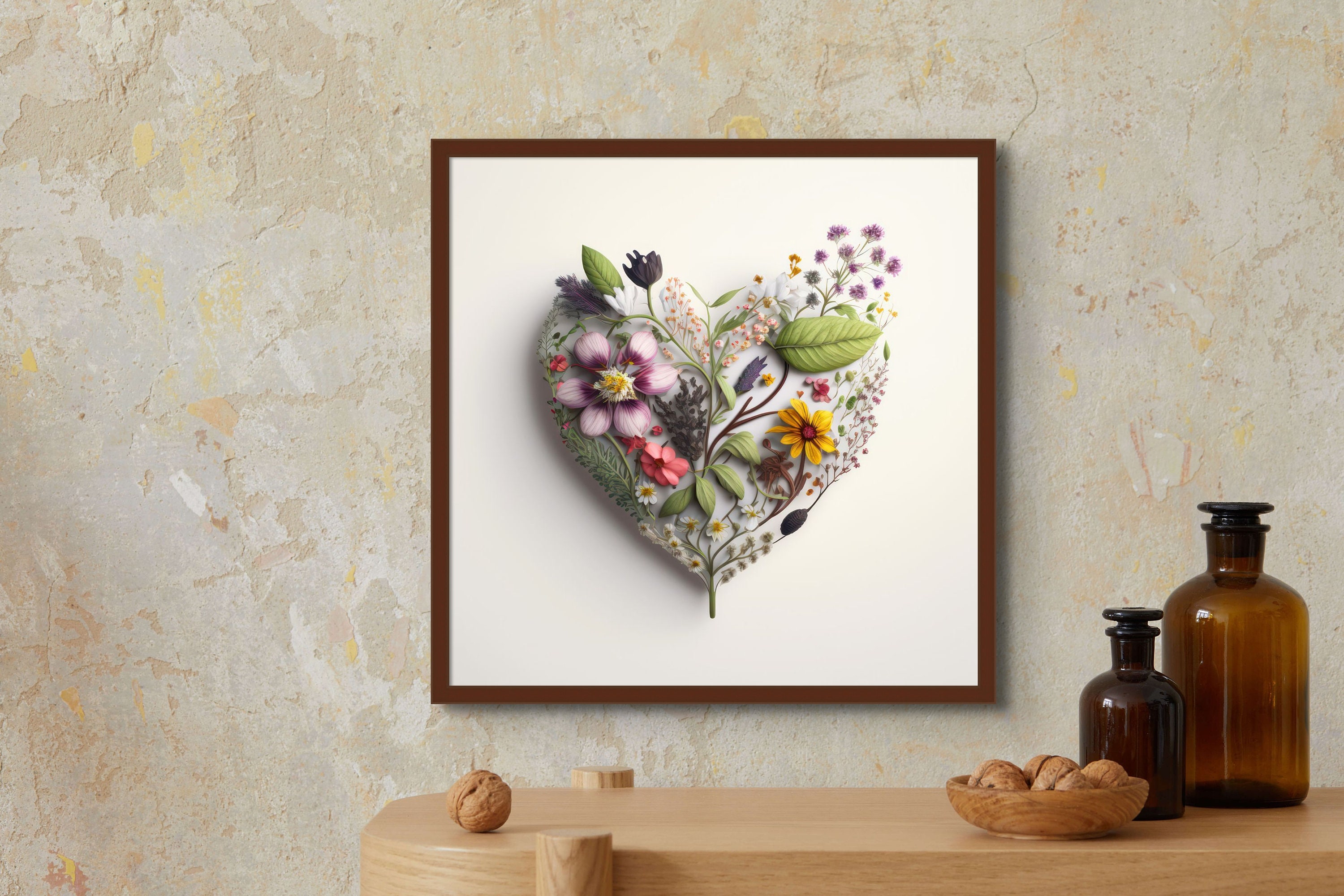 Flower Heart Print Heart of Flowers Printable Heart Poster AI Art Wall ...