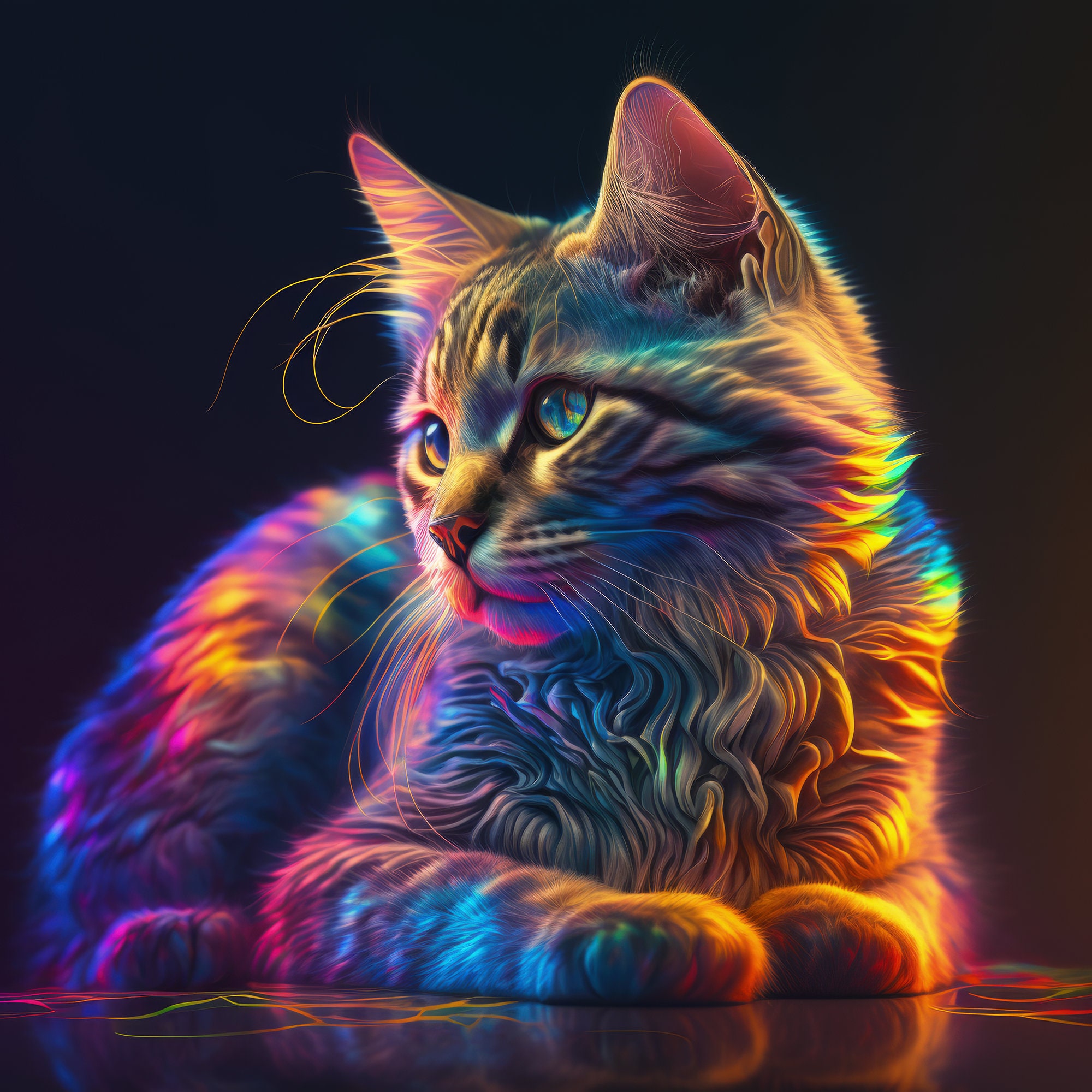 Colorful Cat Printable, Colorful Cat Print, Cat Wall Art, Cat Portrait ...