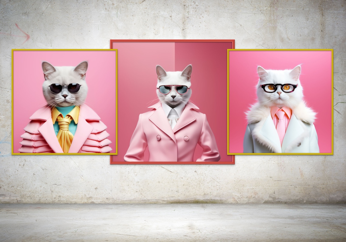 Cat Portrait Printable Colorful Cat Print Pastel Cat in Clothes Wall ...