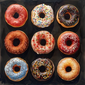 Colorful Donut Print Donut Printable Pastry Patisserie Wall Art Kitchen ...