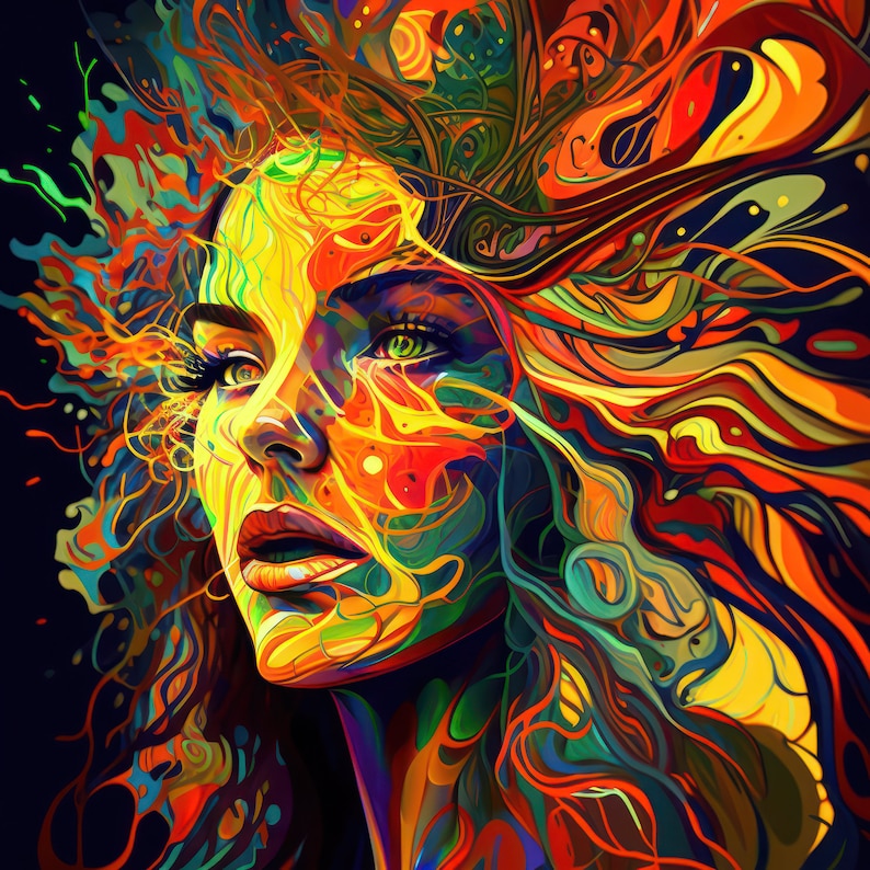 Colorful Woman Print Woman Face Printable Wall Art Painting - Etsy