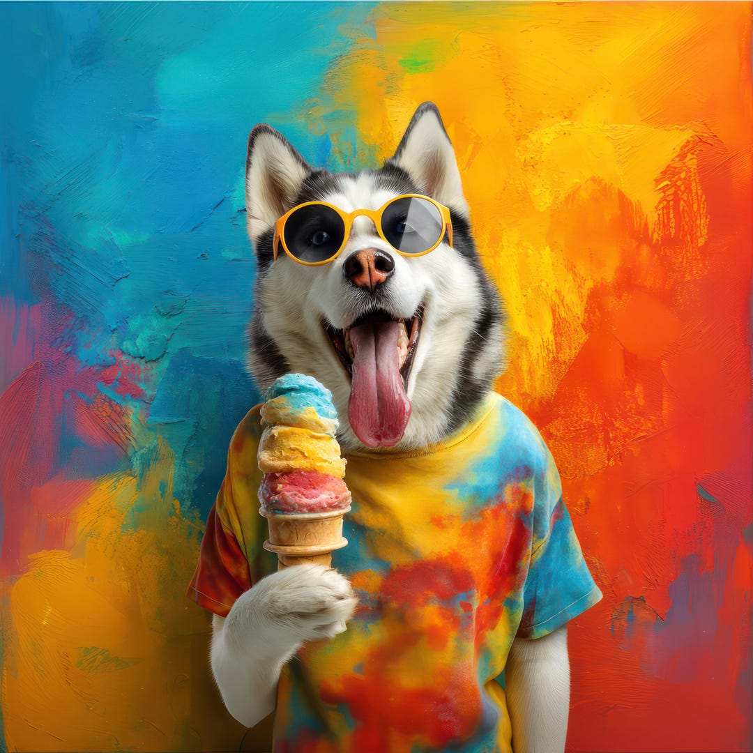 Dog With Ice Cream Print Husky Portrait Ice Cream Parlour Wall Art ...