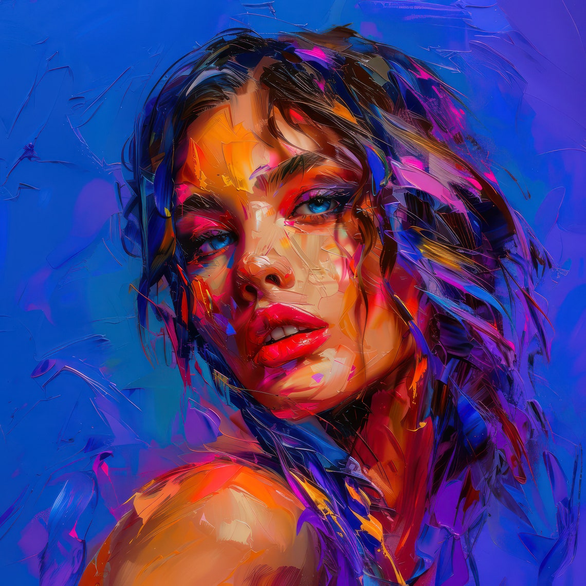 Woman Portrait Print Woman Face Printable Wall Art Painting Female Face ...
